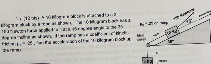 Solved 1.) A 10 kilogram block is attached to a 3 kilogram | Chegg.com