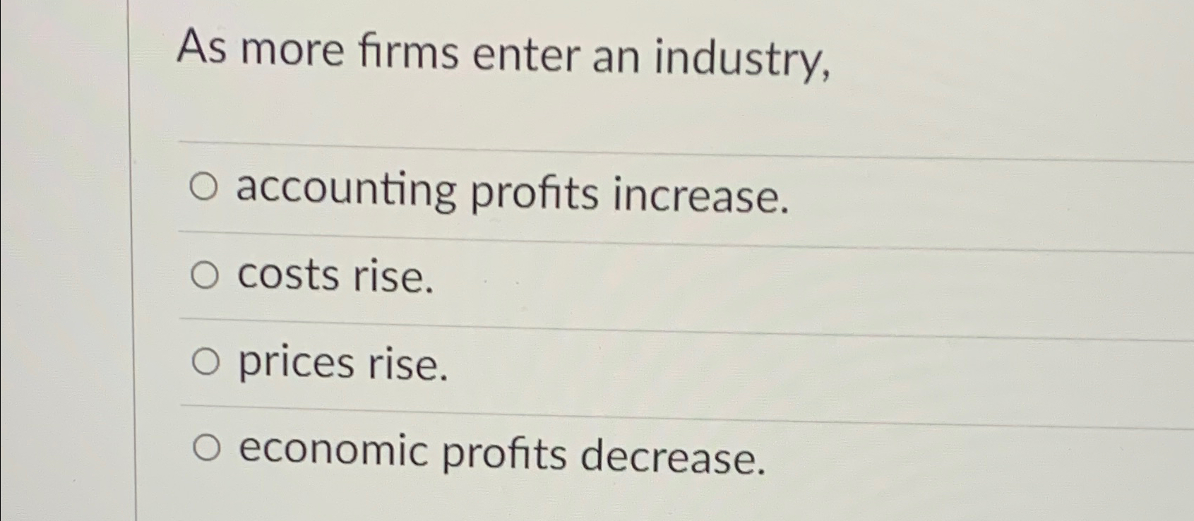 Solved As more firms enter an industry,accounting profits | Chegg.com