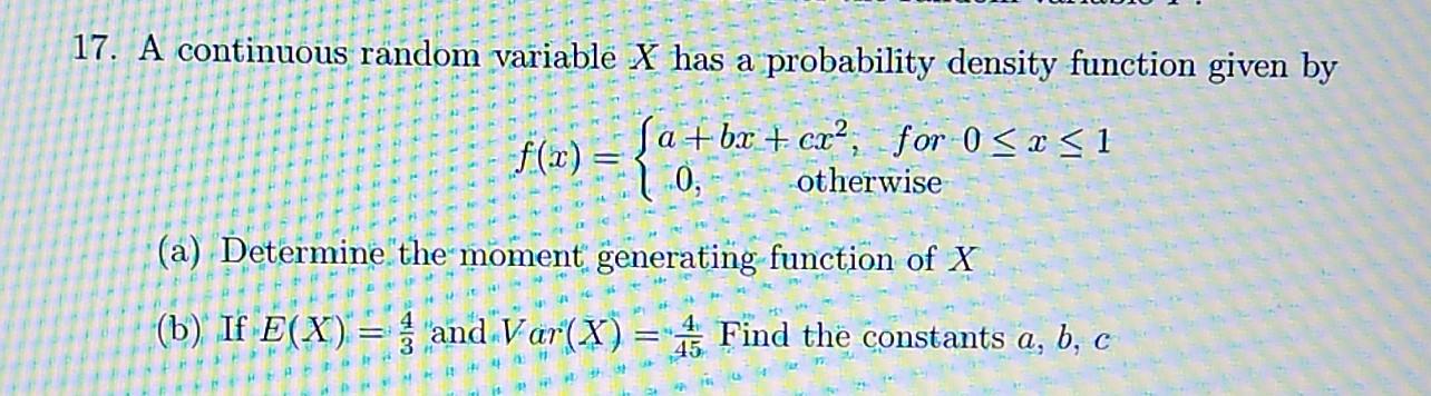 Solved 17. A continuous random variable X has a probability | Chegg.com