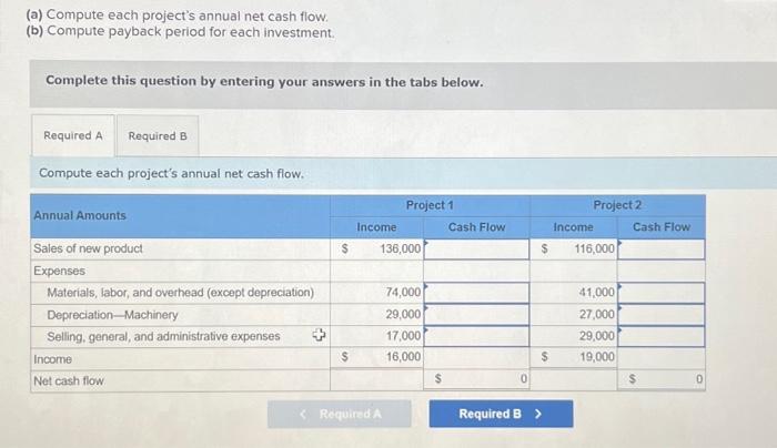 Solved Information for two alternative projects involving | Chegg.com