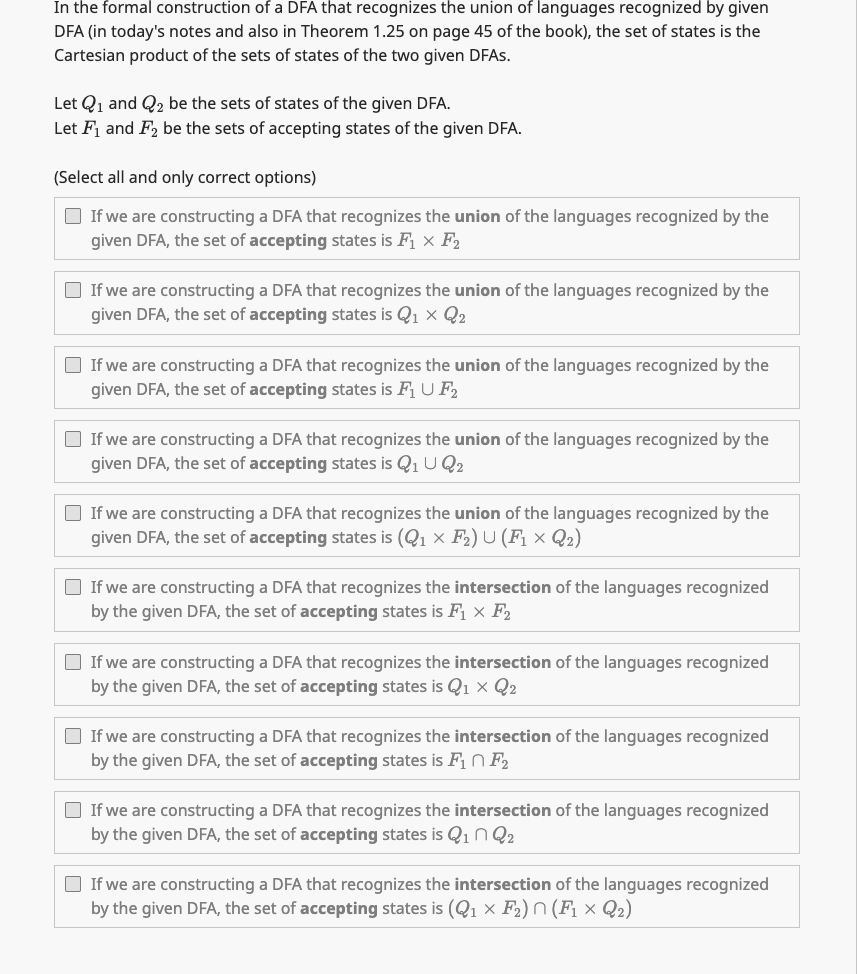 Solved In the formal construction of a DFA that recognizes | Chegg.com