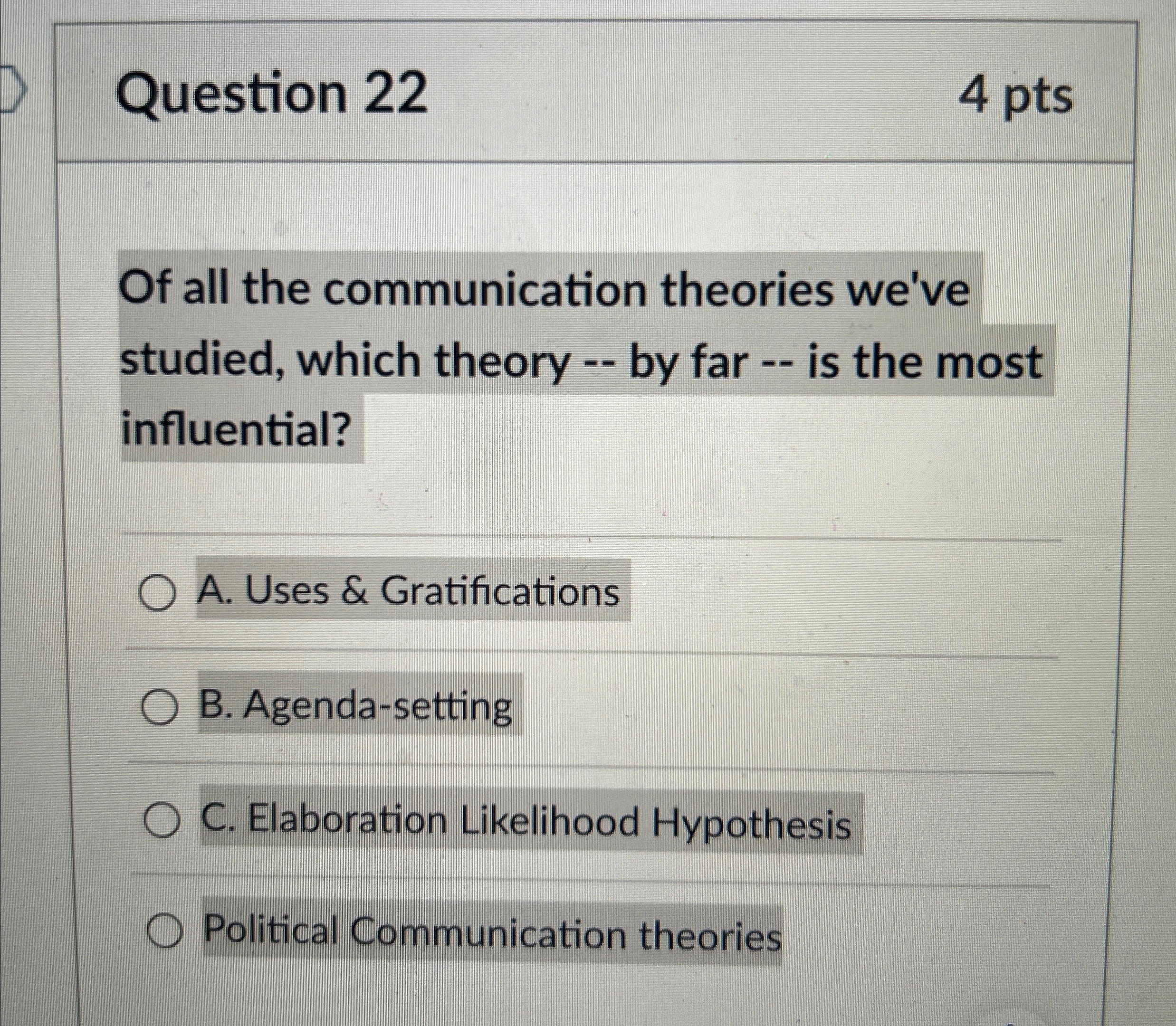 Solved Question 224 ﻿ptsOf all the communication theories | Chegg.com