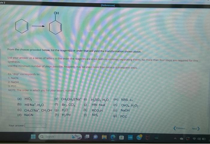 Solved From the choices provided below, list the reagent(s) | Chegg.com