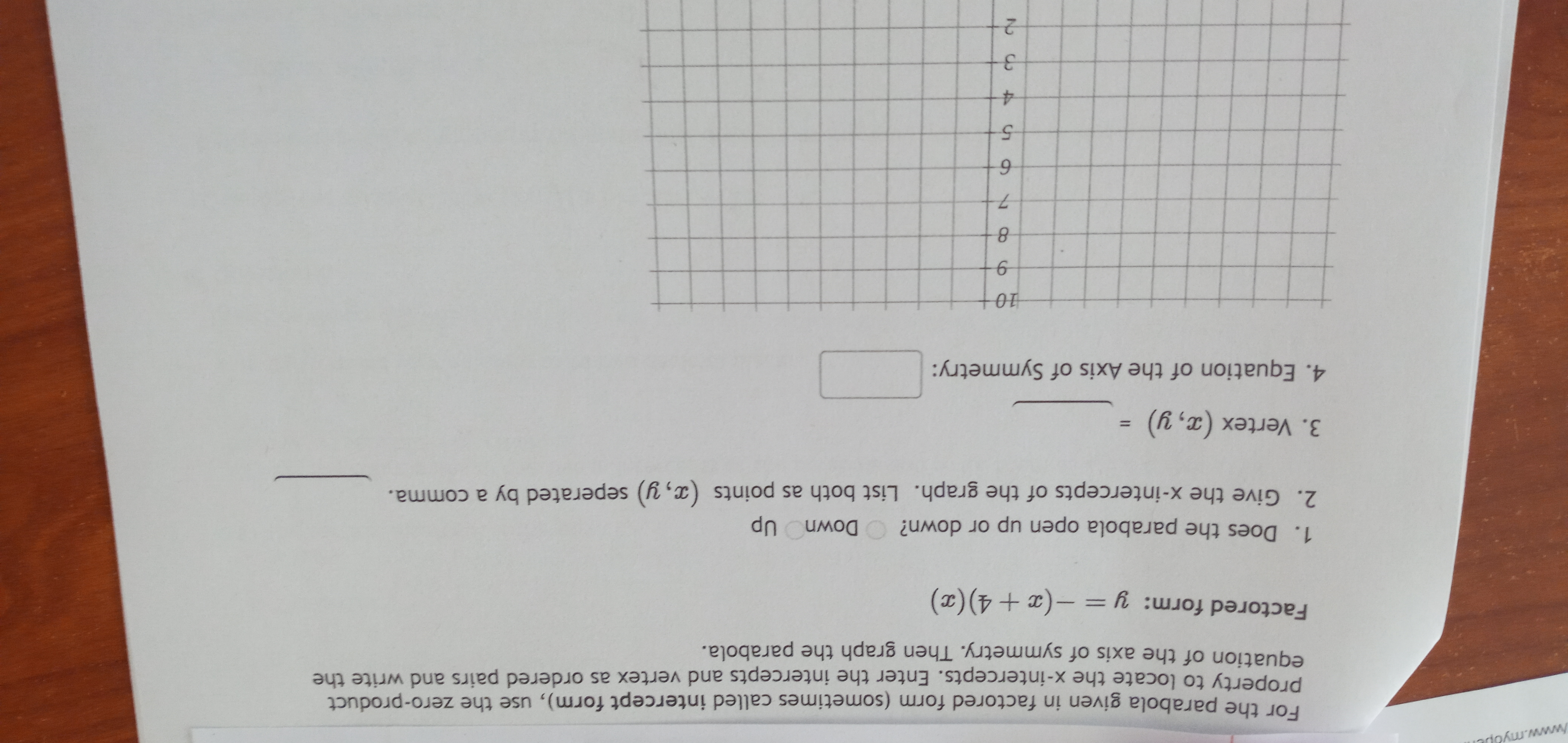 Solved For the parabola given in factored form (sometimes | Chegg.com