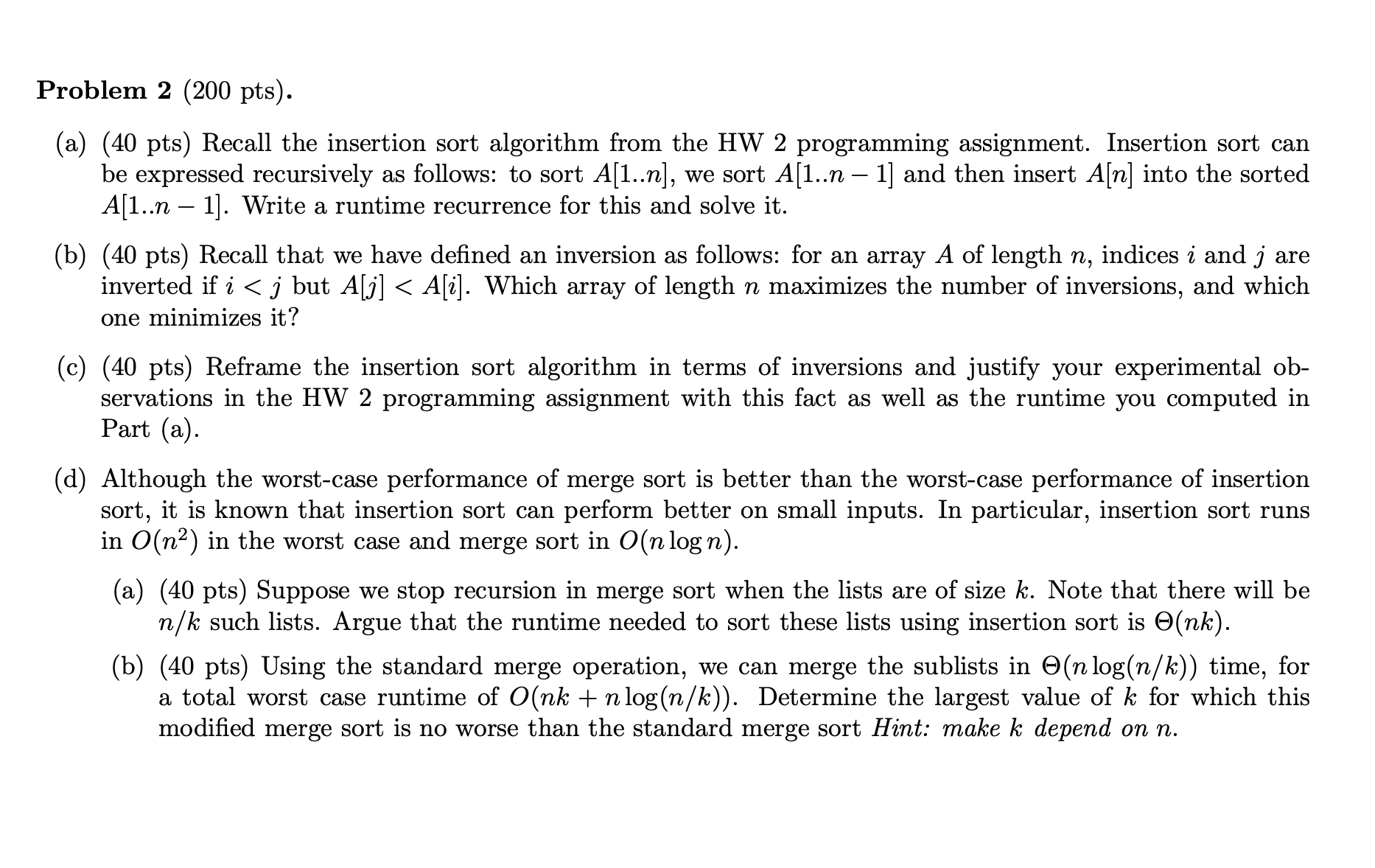 Solved Problem 2 (200 pts).(a) (40 pts) ﻿Recall the | Chegg.com