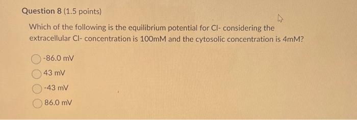 Solved Equilibrium Potentials Use the simplified Nernst | Chegg.com