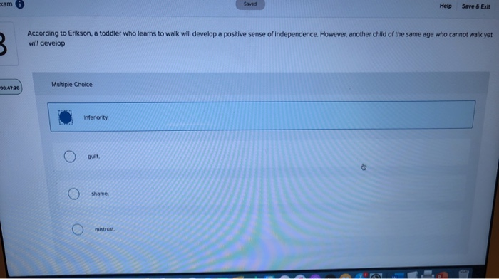Solved cam Saved Help Save & Exit According to Erikson, a | Chegg.com
