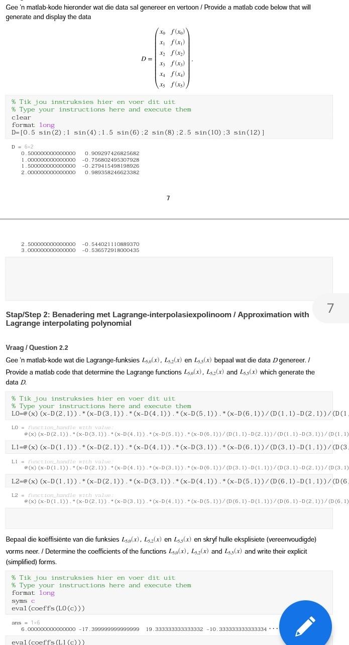 Solved Gee 'n matlab-kode hieronder wat die data sal | Chegg.com