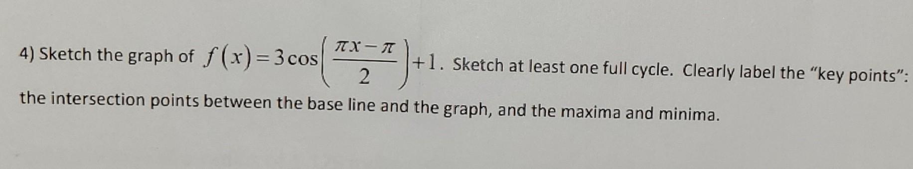 4) Sketch the graph of f(x)=3cos(2πx−π)+1. Sketch at | Chegg.com