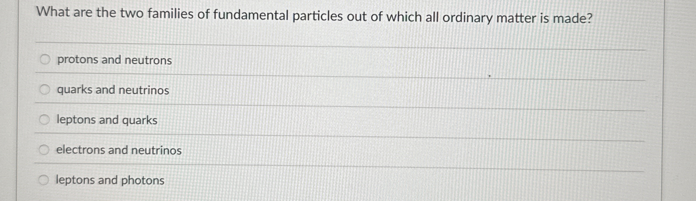 Solved What are the two families of fundamental particles | Chegg.com