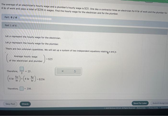 Solved The average of an electrician's hourly wage and a | Chegg.com