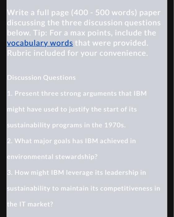 Solved Write a full page (400 - 500 words) paper discussing | Chegg.com