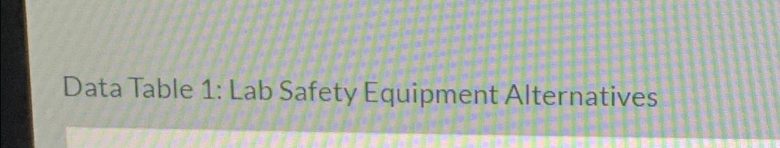 Solved Data Table 1: Lab Safety Equipment Alternatives | Chegg.com