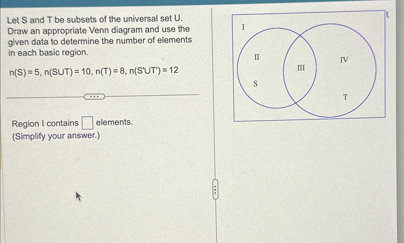 Solved Let S ﻿and T ﻿be subsets of the universal set U. | Chegg.com