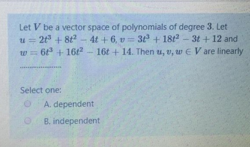 Solved Let V be a vector space of polynomials of degree 3. | Chegg.com