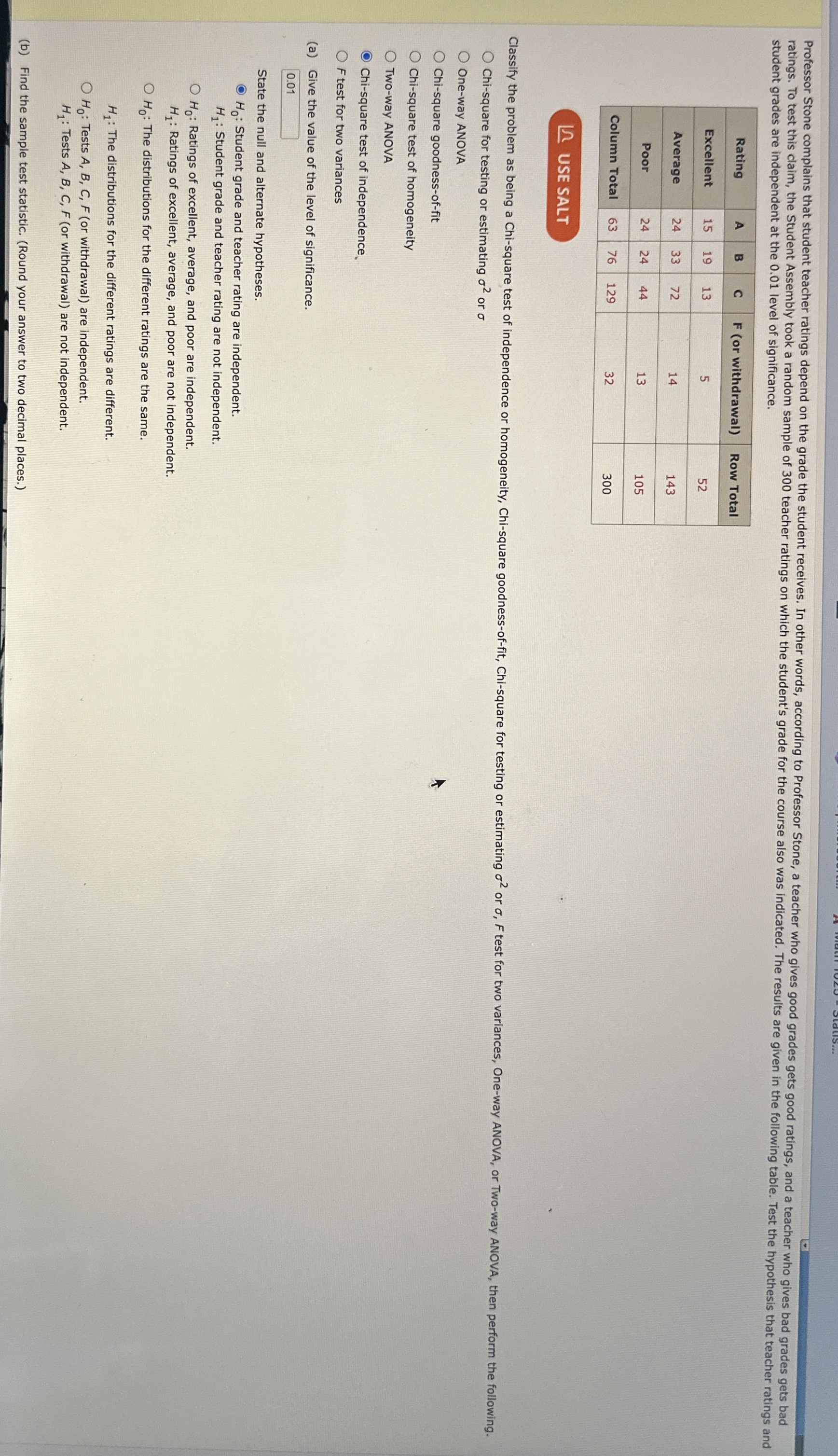 Solved student grades are independent at the 0.01 ﻿level of | Chegg.com