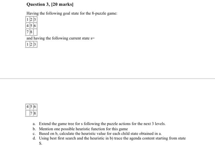 Solved Having the following goal state for the 8-puzzle | Chegg.com