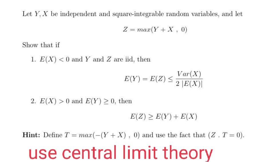 Solved Let Y, X be independent and square-integrable random | Chegg.com
