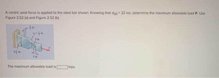 Solved A centric axial force is applied to the steel bar | Chegg.com