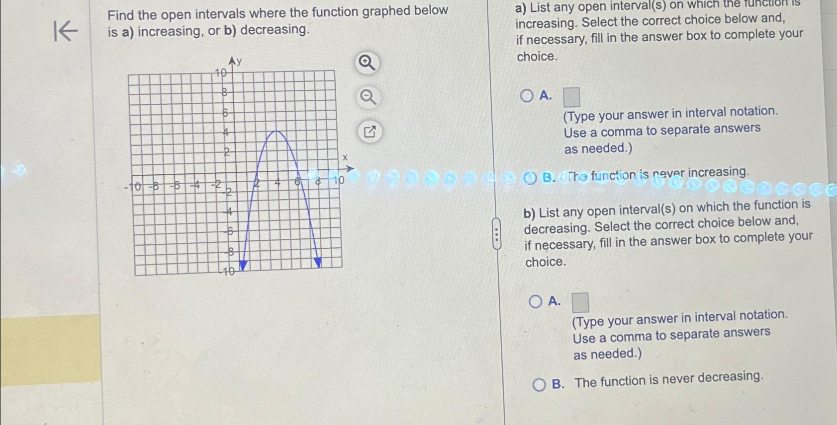 Solved Find the open intervals where the function graphed | Chegg.com