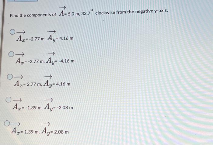 Solved A Find the components of A= 5.0 m, 33.7 clockwise | Chegg.com