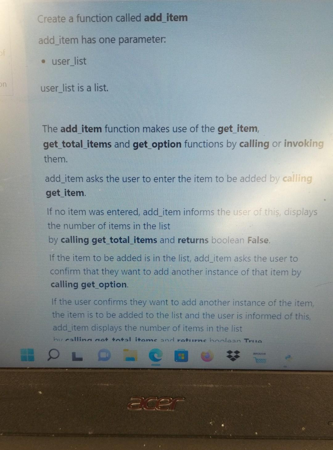 Solved The add_item function makes use of the get_item, | Chegg.com
