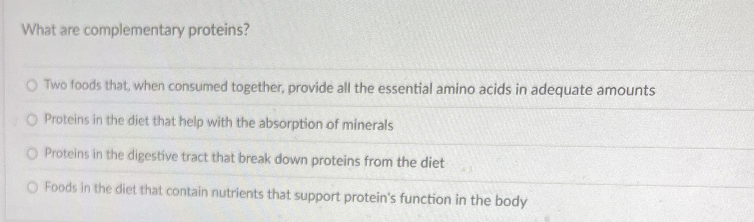 Solved What are complementary proteins?Two foods that, when | Chegg.com