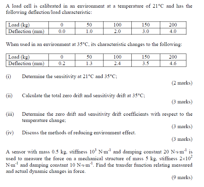 Solved A load cell is calibrated in an environment at a | Chegg.com