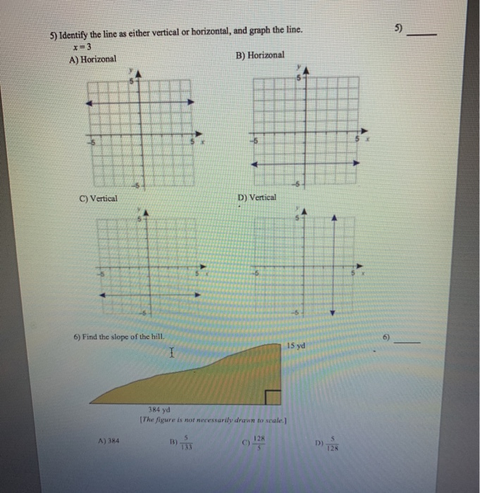 Solved 5) Identify the line as either vertical or | Chegg.com
