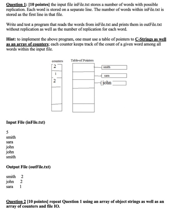 Solved Question 1: [10 pointes the input file inFile.txt | Chegg.com
