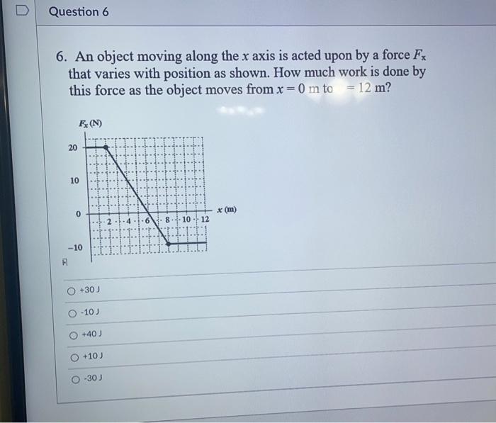 Solved Question 6 6 An Object Moving Along The X Axis Is