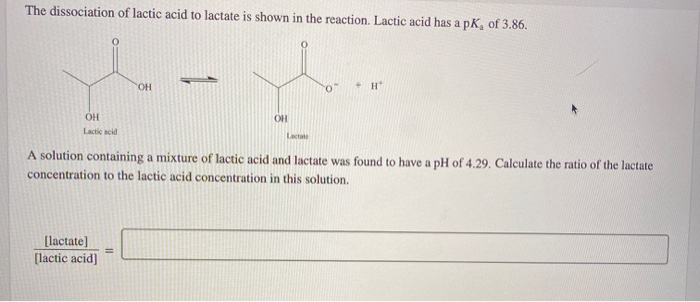 Solved The dissociation of lactic acid to lactate is shown | Chegg.com