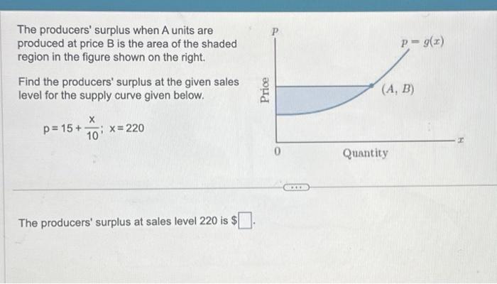Solved The producers' surplus when A units are produced at | Chegg.com