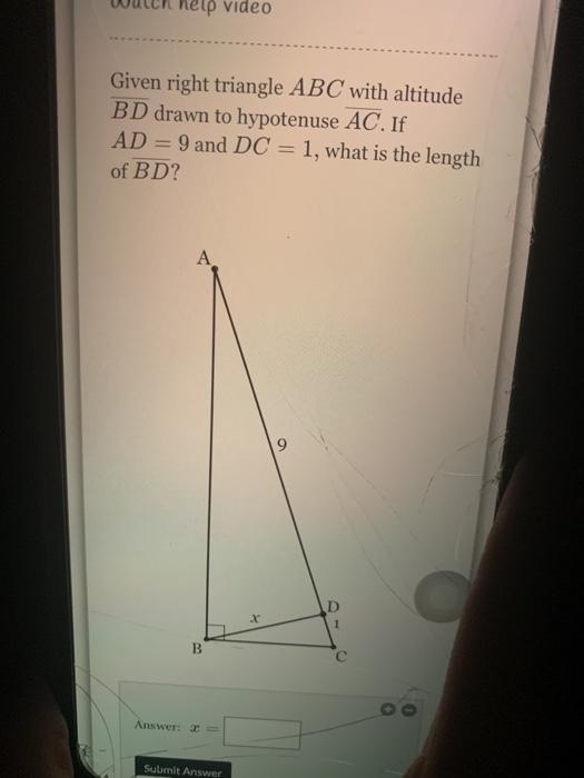 Solved video Given right triangle ABC with altitude BD drawn | Chegg.com