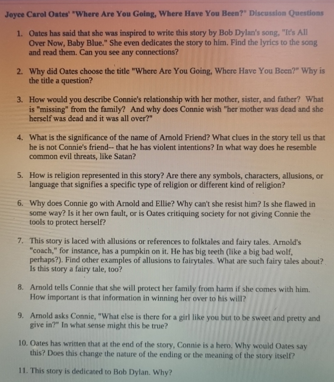 Solved Joyce Carol Oates' "Where Are You Going, Where Have | Chegg.com