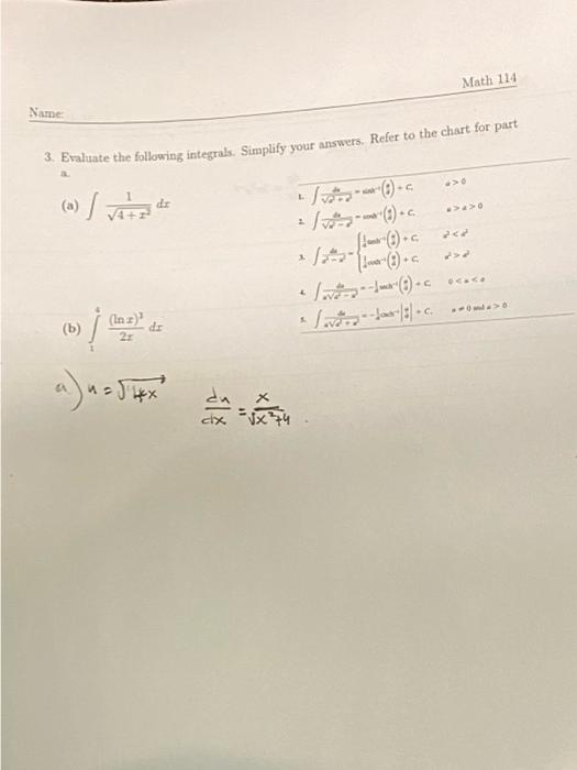 Solved 3. Evaluate the following integrals. Simplify your | Chegg.com