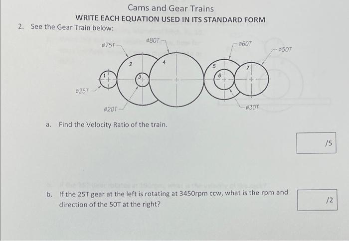 Solved Cams and Gear Trains WRITE EACH EQUATION USED IN ITS | Chegg.com