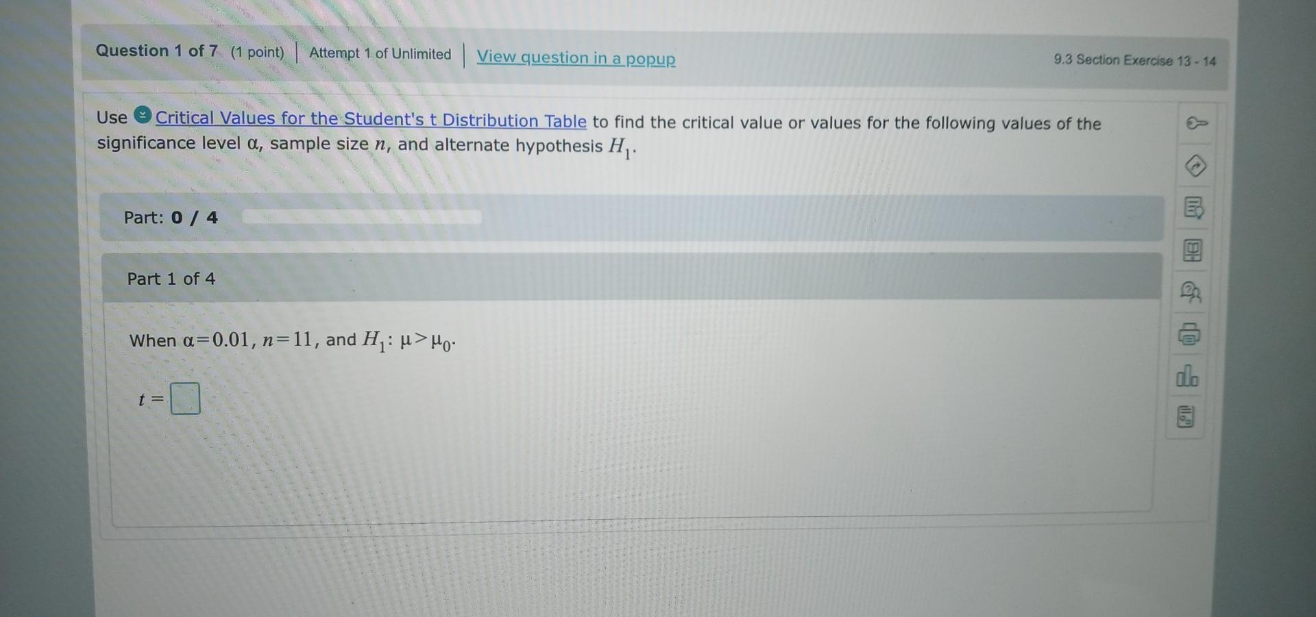Solved Use @ Critical Values for the Student's t | Chegg.com