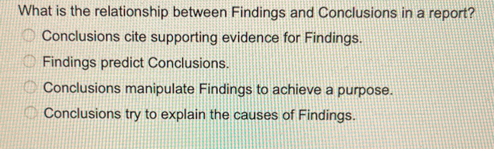 Solved What is the relationship between Findings and | Chegg.com