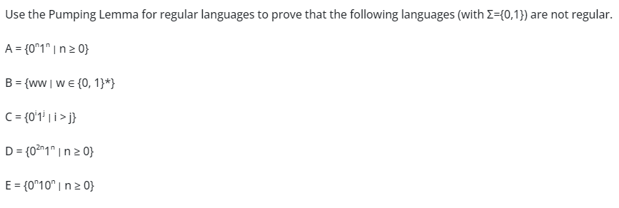 Solved Use the Pumping Lemma for regular languages to prove | Chegg.com