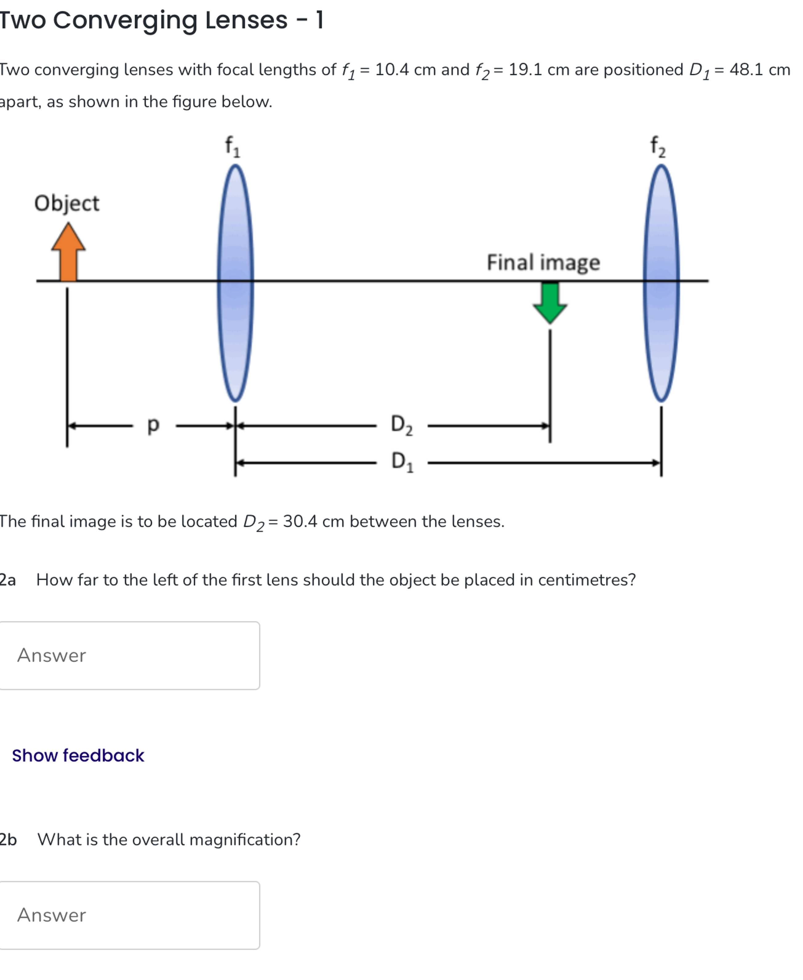 Solved 2) ﻿Two Converging Lenses - 1Two converging lenses | Chegg.com