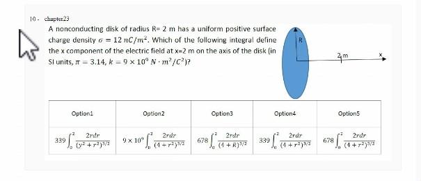 Solved chapter 23 A nonconducting disk of radius R=2 m has a | Chegg.com