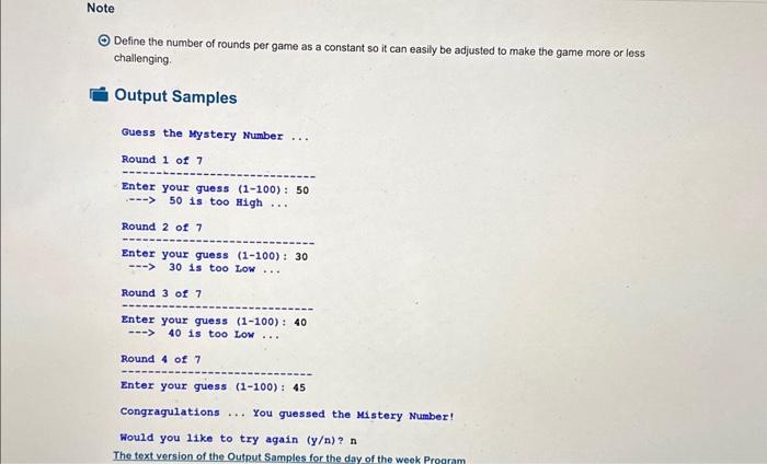 Solved Implement a number guessing game where a player will | Chegg.com