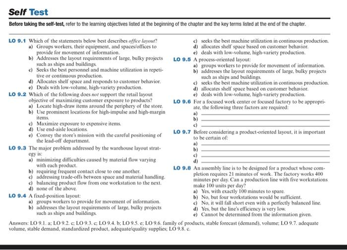 Solved Before taking the self-test, refer to the learning | Chegg.com