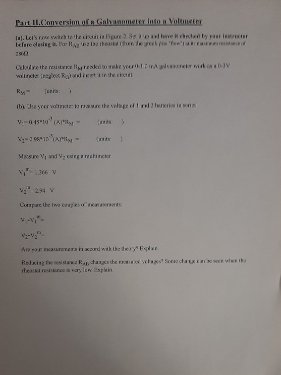 Solved Part II. Conversion of a Galvanometer into a | Chegg.com