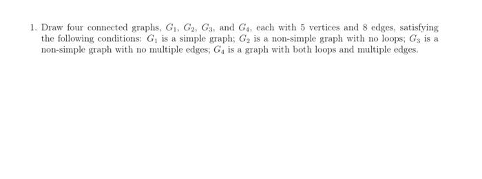 Solved 1. Draw four connected graphs, G1, G2, G3, and Gs, | Chegg.com
