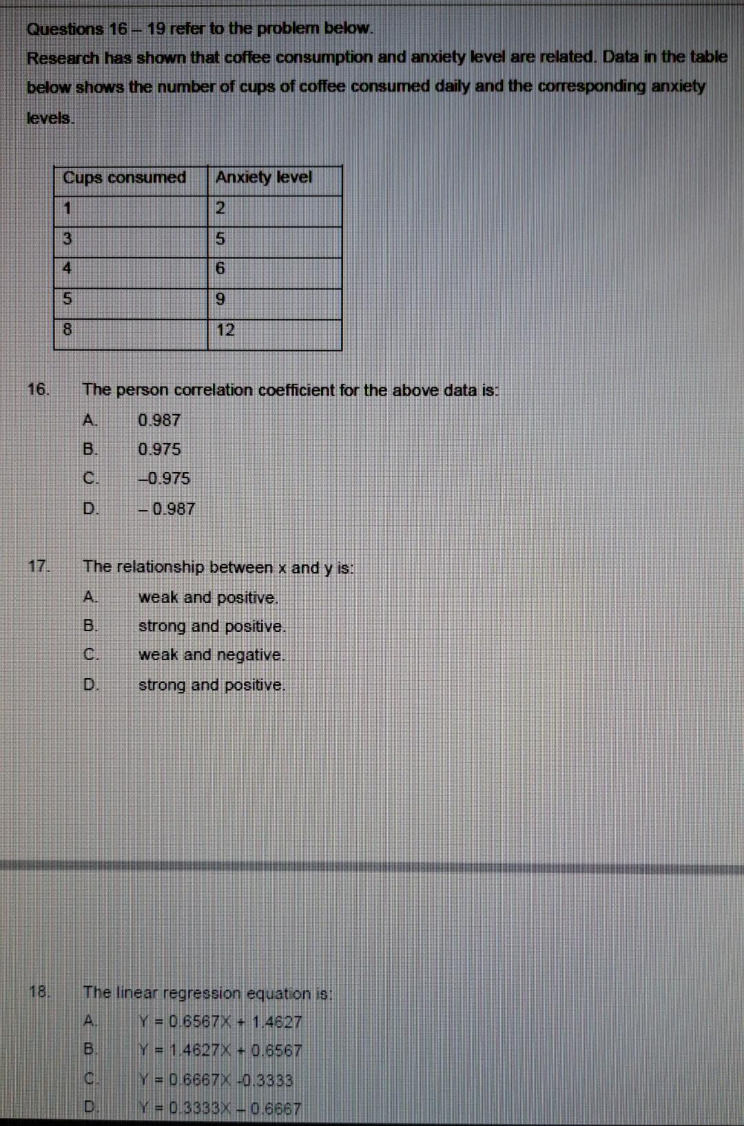 Solved Questions 16−19 refer to the problem below. Research | Chegg.com