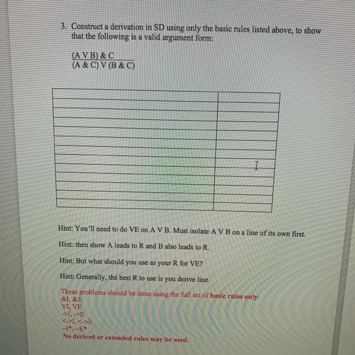 3. Construct a derivation in SD using only the basic | Chegg.com