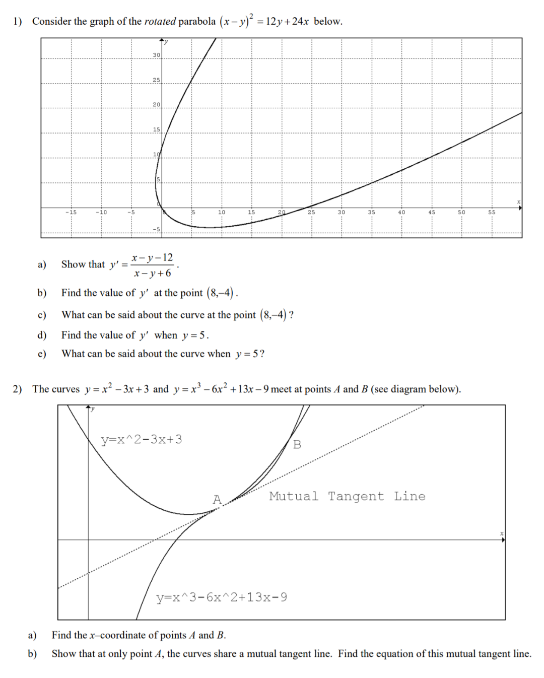 Solved 1) Consider the graph of the rotated parabola (x – | Chegg.com