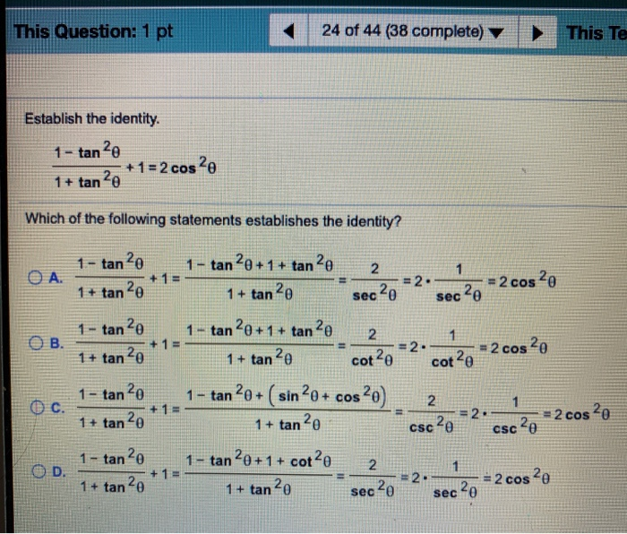 Solved This Question: 1 pt 24 of 44 (38 complete) This Te | Chegg.com